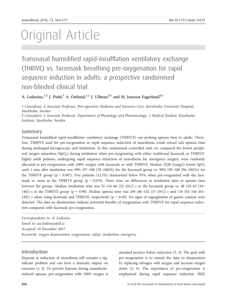 THRIVE 2018 Anaesthesia | PDF