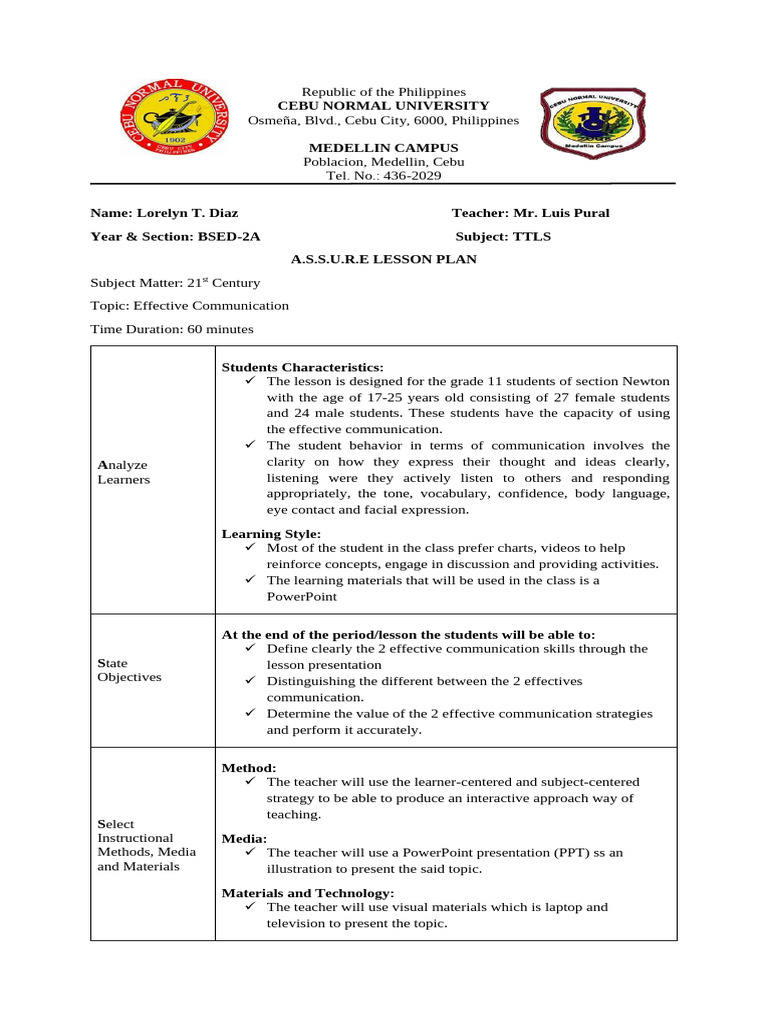 Assure Lesson Pan | PDF