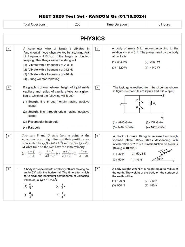 NEET 2025 Random Test Questions Set | PDF | Standardized Tests | Tests