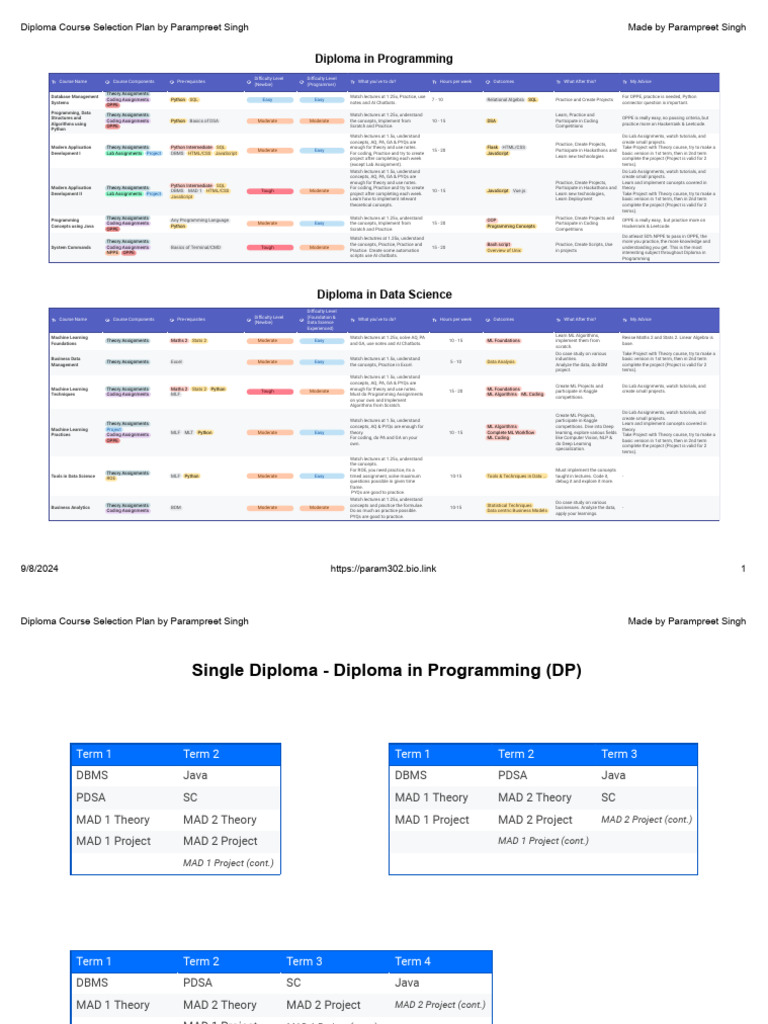 Diploma Course Selection Plan by Parampreet Singh | PDF