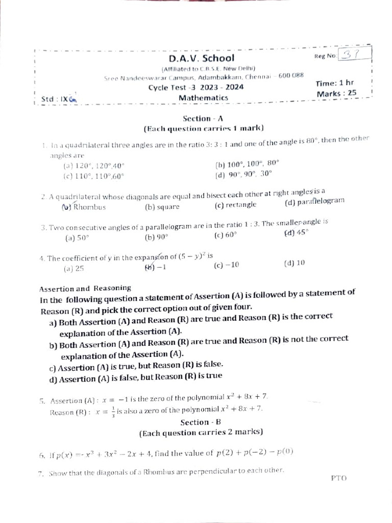 9TH Maths Question Papers | PDF