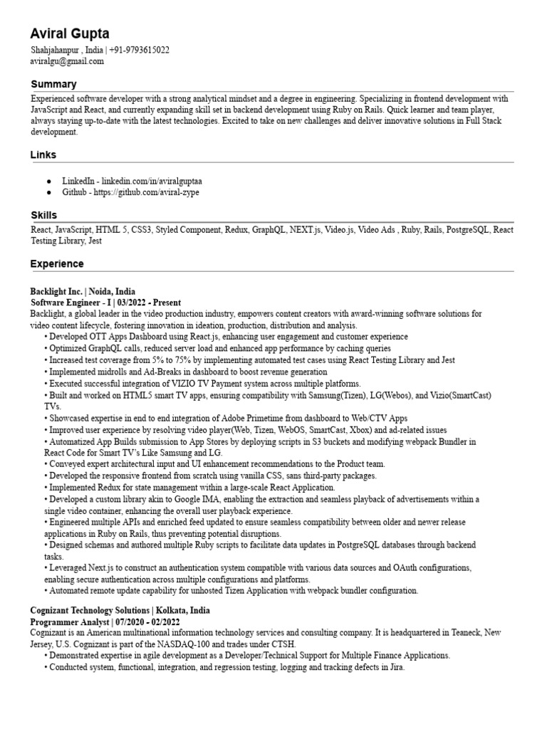 Aviral Gupta Resume | PDF | Mobile App | Ruby On Rails