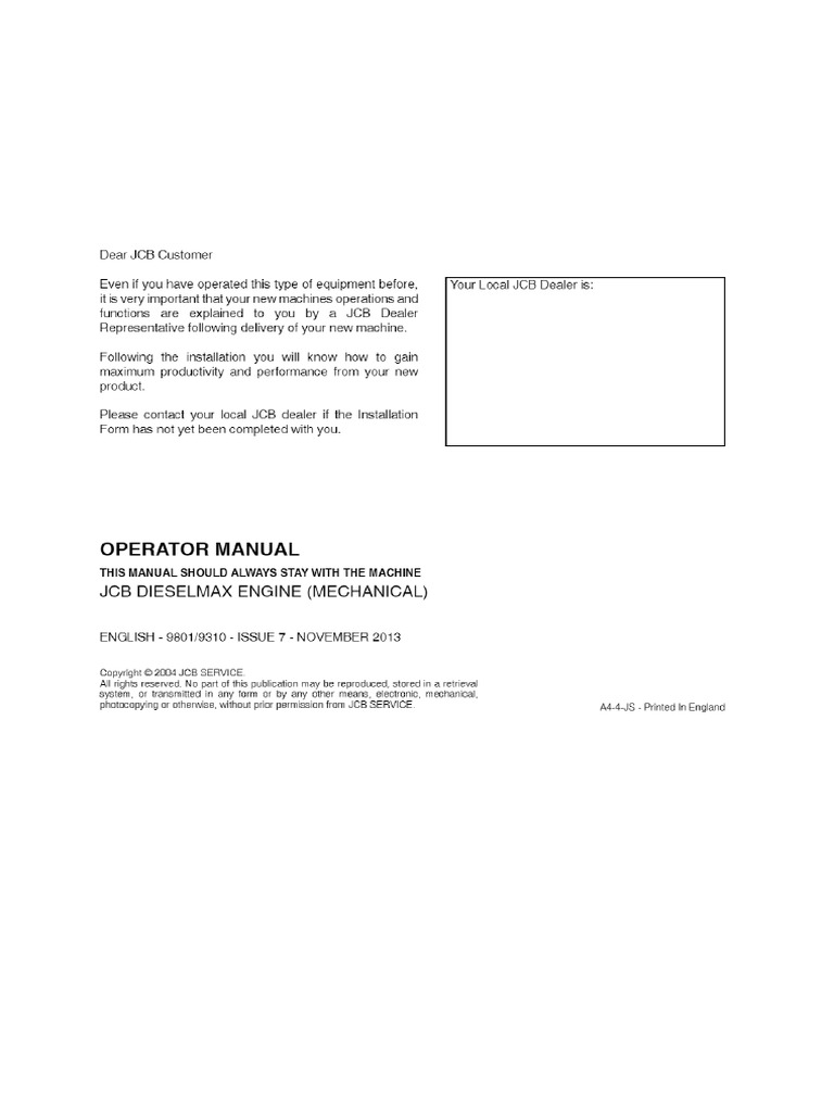 JCB Operators Manual | PDF