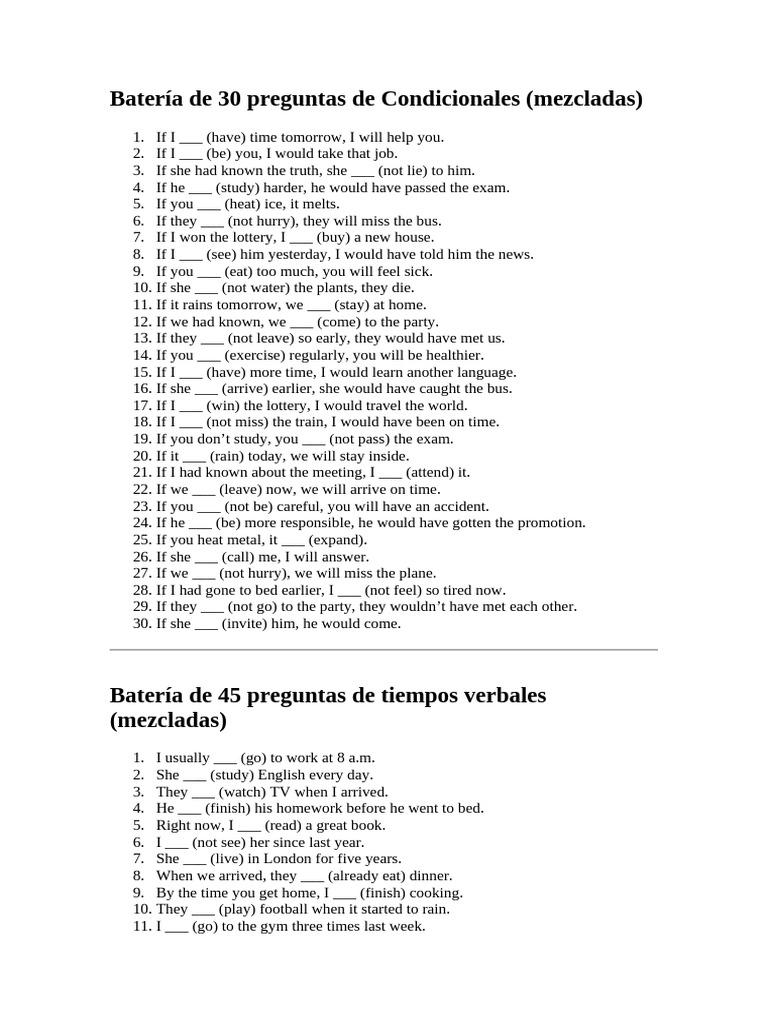 Batería de 30 Preguntas de Condicionales | PDF