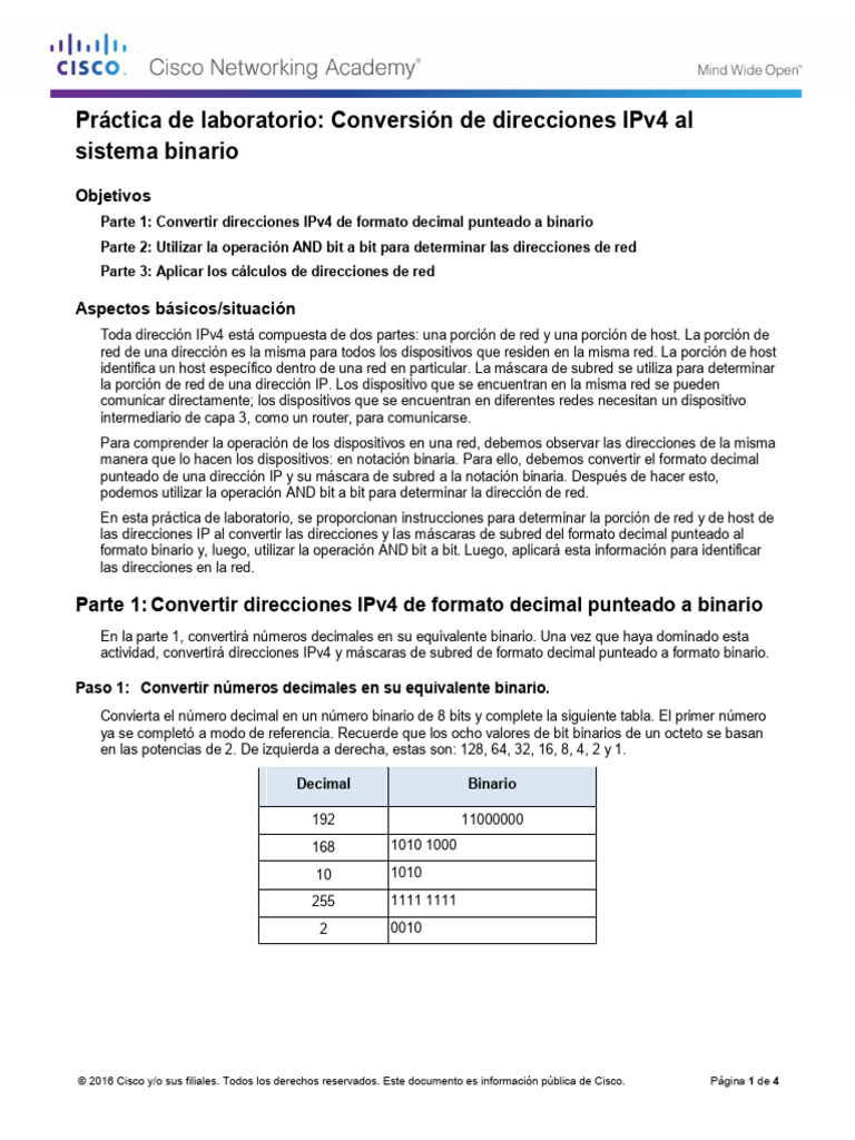 7 1 2 9 Lab Converting Ipv4 Addresses To Bi Pdf