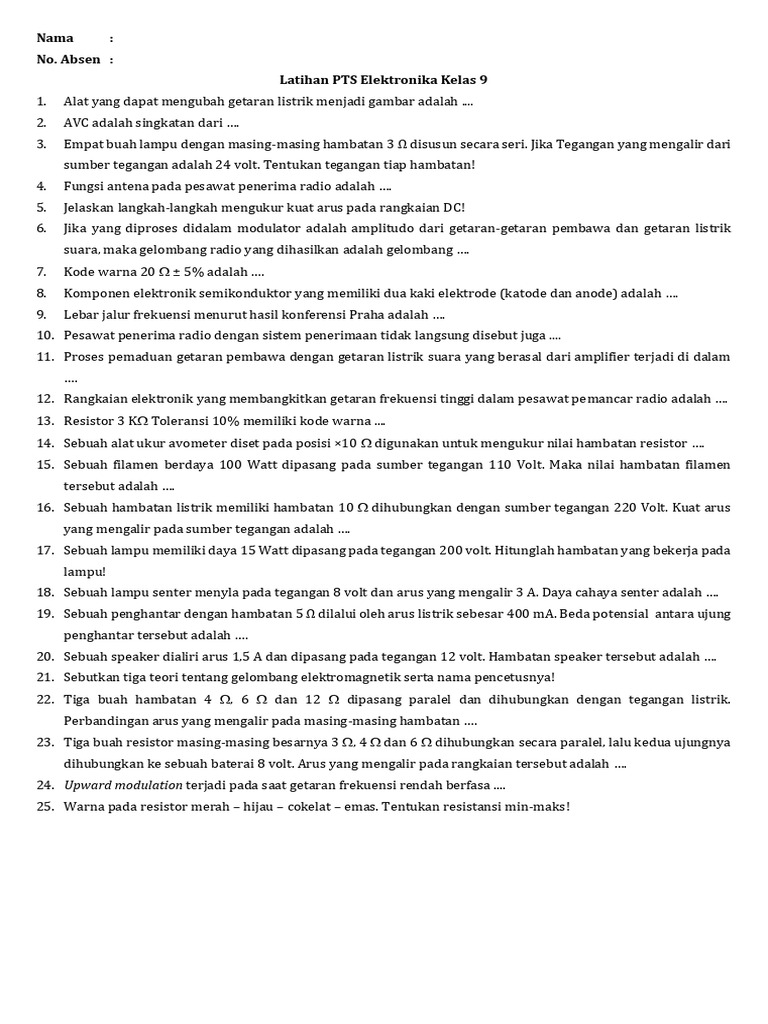Latihan PTS Electro Kelas 9 Ganjil 2024-2025 | PDF