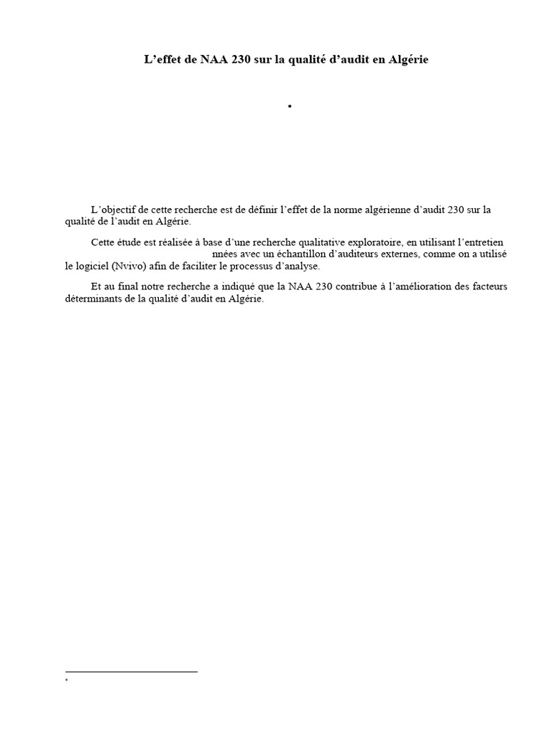 L'effet de Naa 230 Sur La Qualité D'audit en Algérie | PDF