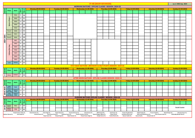 IIT-JEE Time Table 09-09 To 15-09-2024 | PDF
