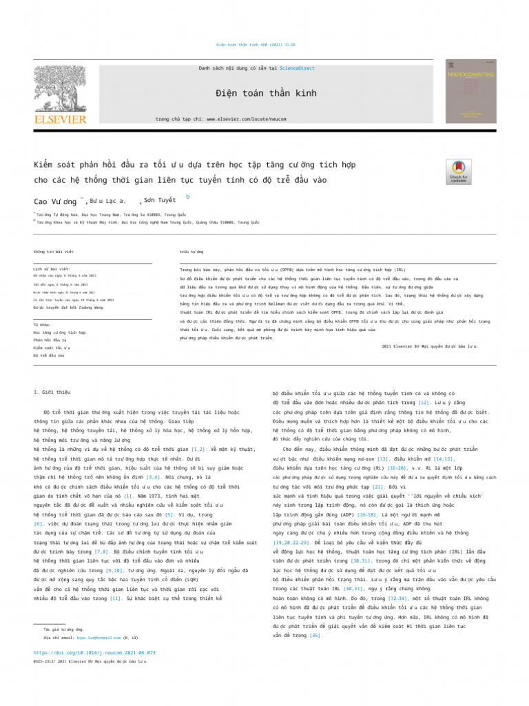 DỊCH - - Neurocomputing 2021 Integral Reinforcement Learning-based ...