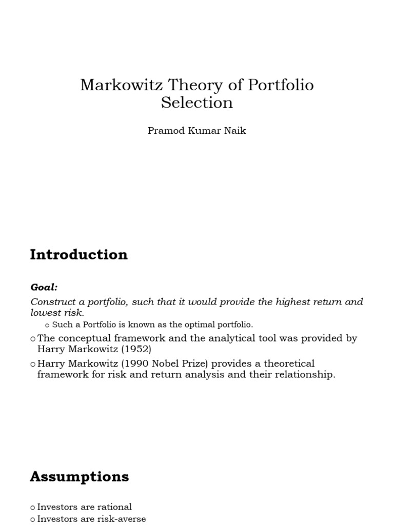 Markowitz_Portfolio_Selection_Theory | PDF