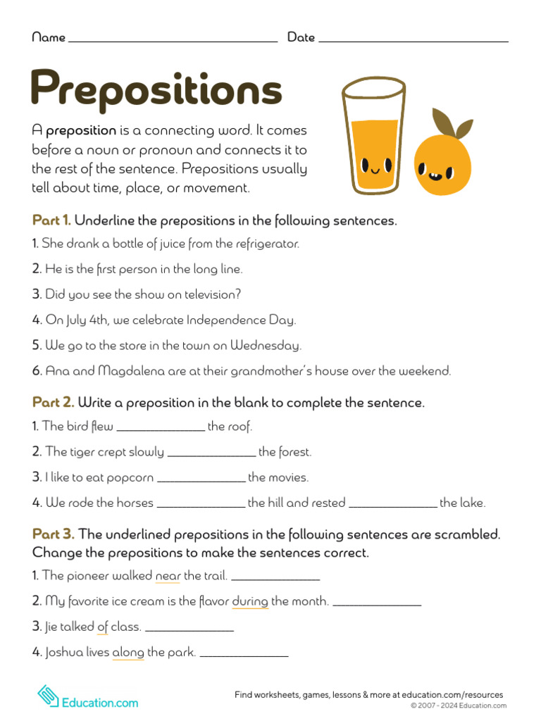 Grammar Review Prepositions | PDF