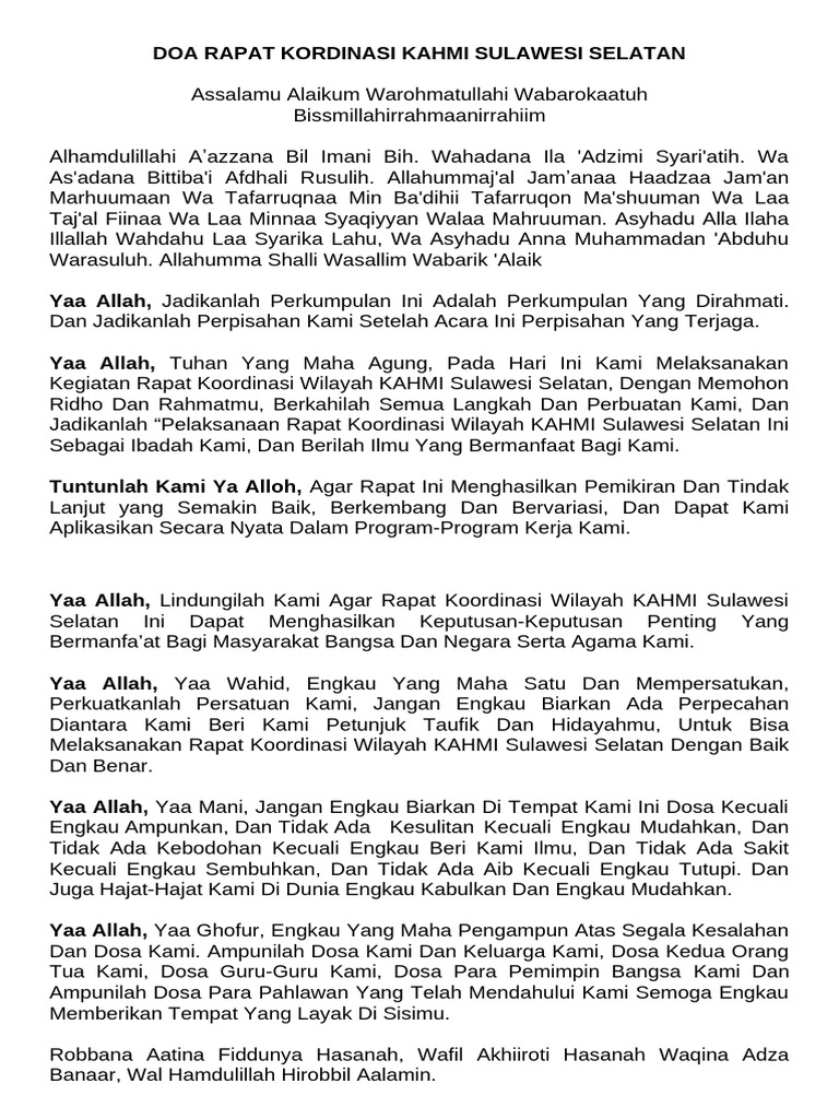 Doa Rapat Kordinasi Kahmi Sulawesi Selatan | PDF