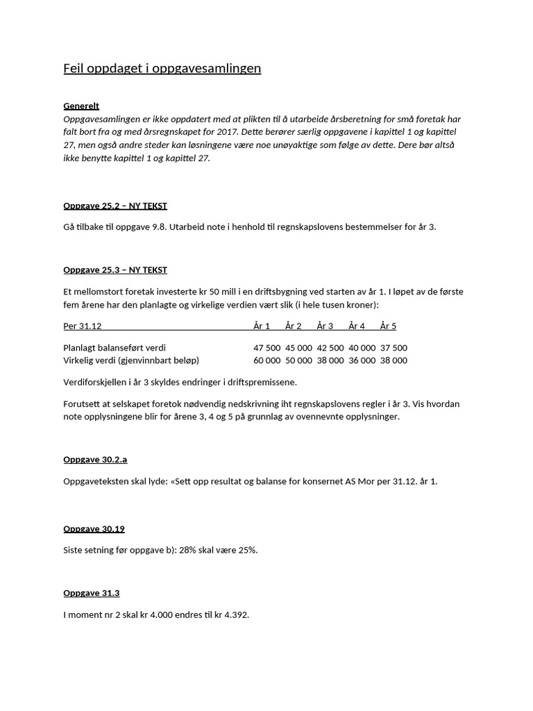 Finansregnskap BI Høyhandelsskole - Ekstraoppgave 1 - Feil I ...