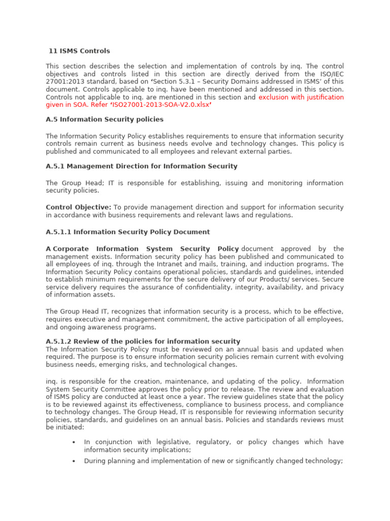 ISMS CONTROLS | PDF