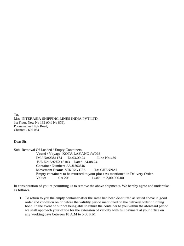 Interasia Container Bond Format 100RS | PDF