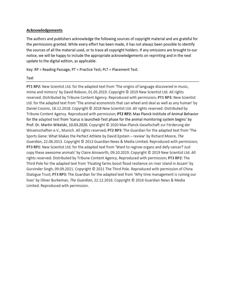 MIELTS Practice Test - Acknowledgements | PDF
