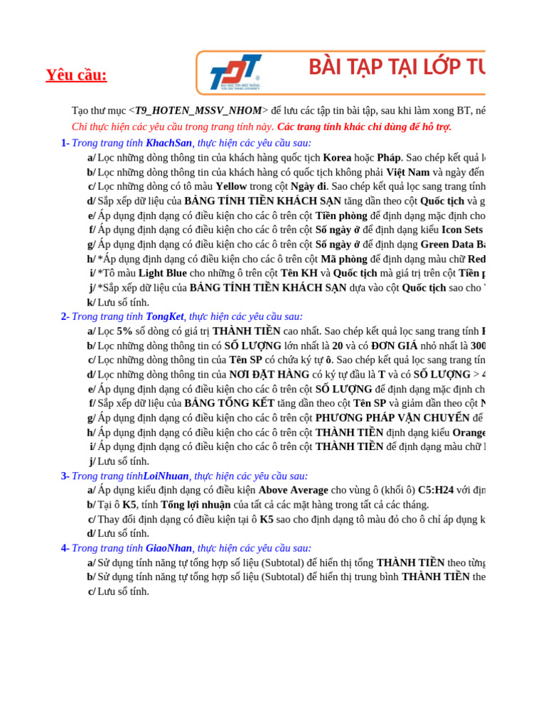 Bai Tap Tai Lop Tuan 9 | PDF