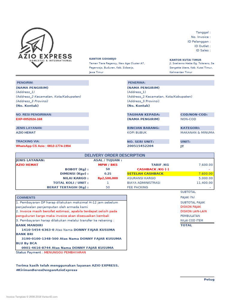 INVOICE AZIO EXPRESS 2024 - Outlet | PDF