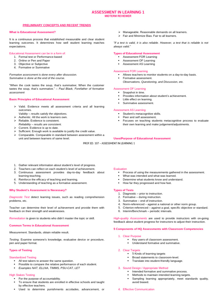 (REVISED) Assessment in Learning 1-Reviewer-for-Midterms-SG1-SG2 | PDF