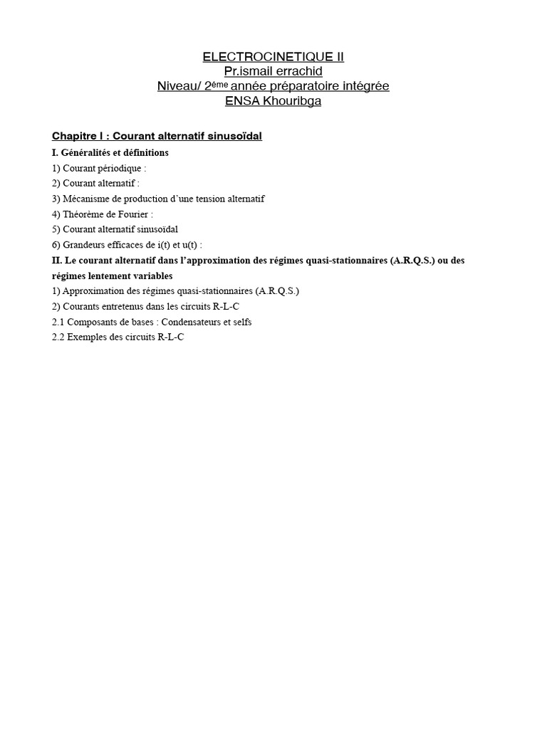 Cours Electrocinétique II PDF | PDF