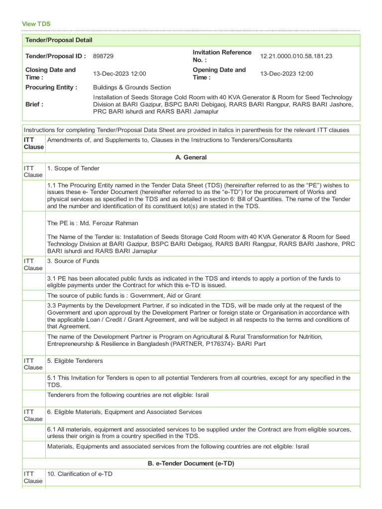 Section2_Tender Data Sheet | PDF