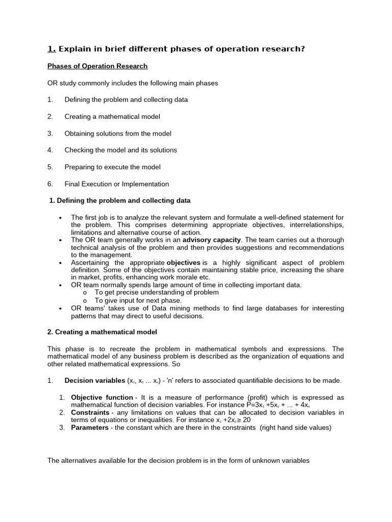 Explain in Brief Different Phases of Operation Research? | PDF