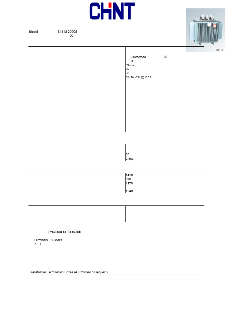Transformer Specification Sheet | PDF