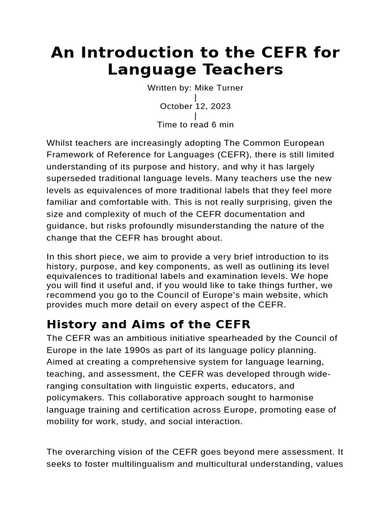 An Introduction To The CEFR For Language Teachers | PDF