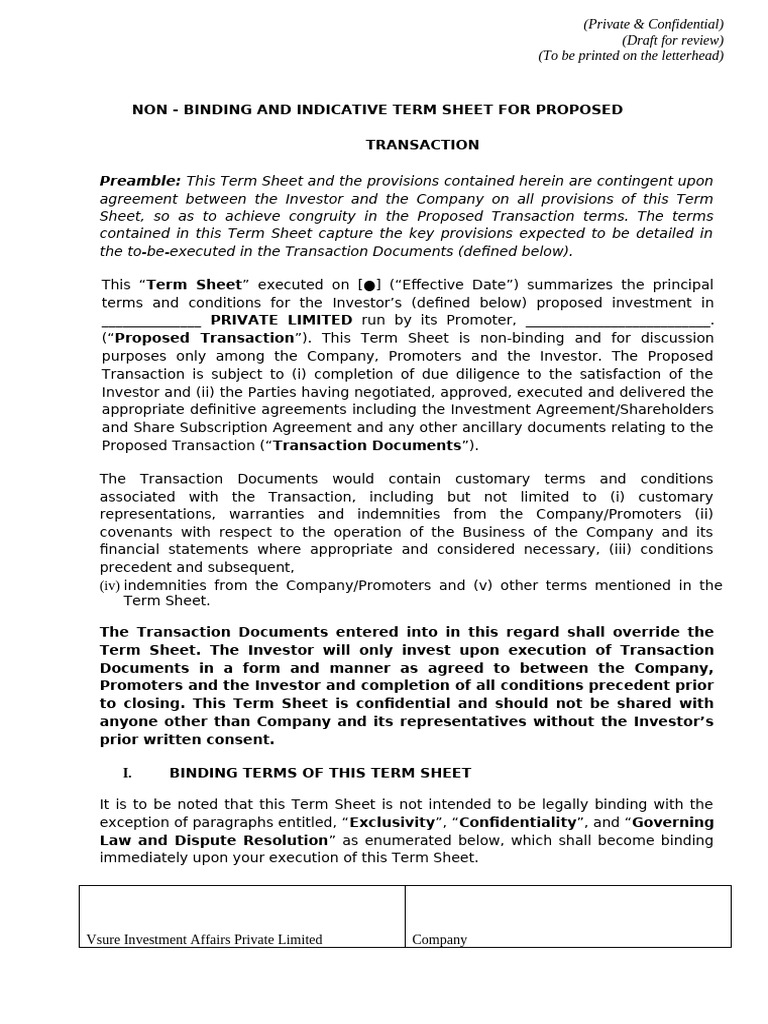 Term Sheet - Format | PDF