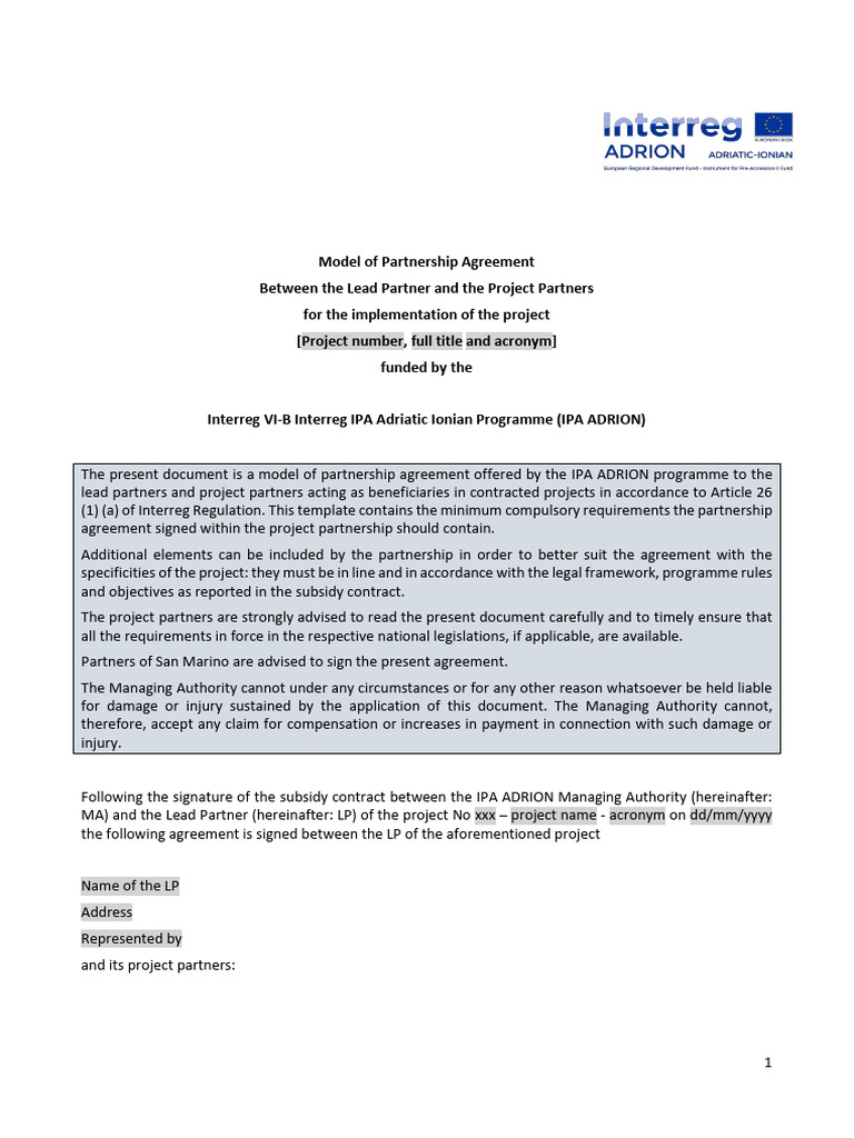 IPA ADRION Template partnership agreement 2023_04_03 | PDF