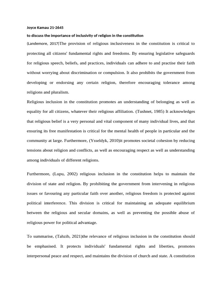 Importance of Religious Inclusivity in Constitution | PDF