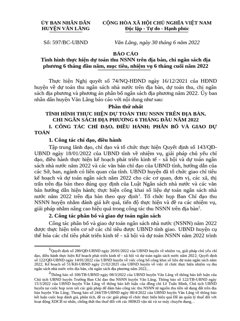 (08.7) Bao Cao Tinh Hinh Thuc Hien Thu, Chi NSNN 6 Thang Dau Va Nhiem Vu 6 Thang Cuoi 2022 | PDF