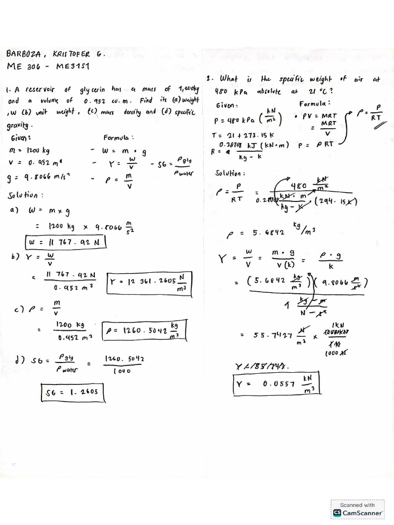 Properties of Fluid Exercise1 | PDF