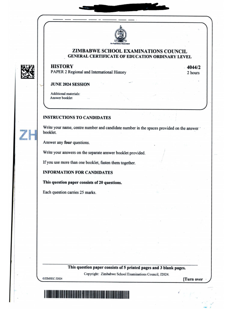Zimsec History June 2024 Paper 2 | PDF