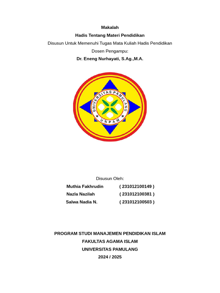 Makalah Hadis Pendidikan Kel 2 Uwu | PDF