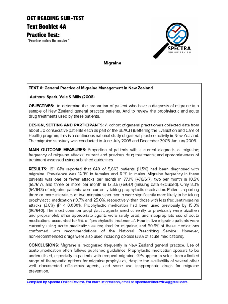 OET Reading Text Booklet 4A | PDF