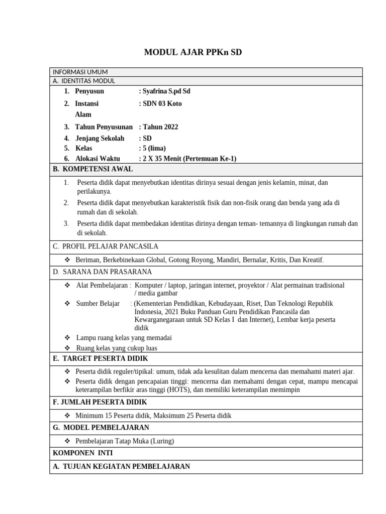 Modul PKN Kelas 5 | PDF