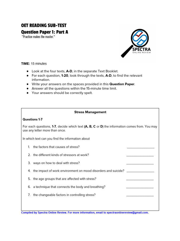 OET Reading Question Paper 2A | PDF