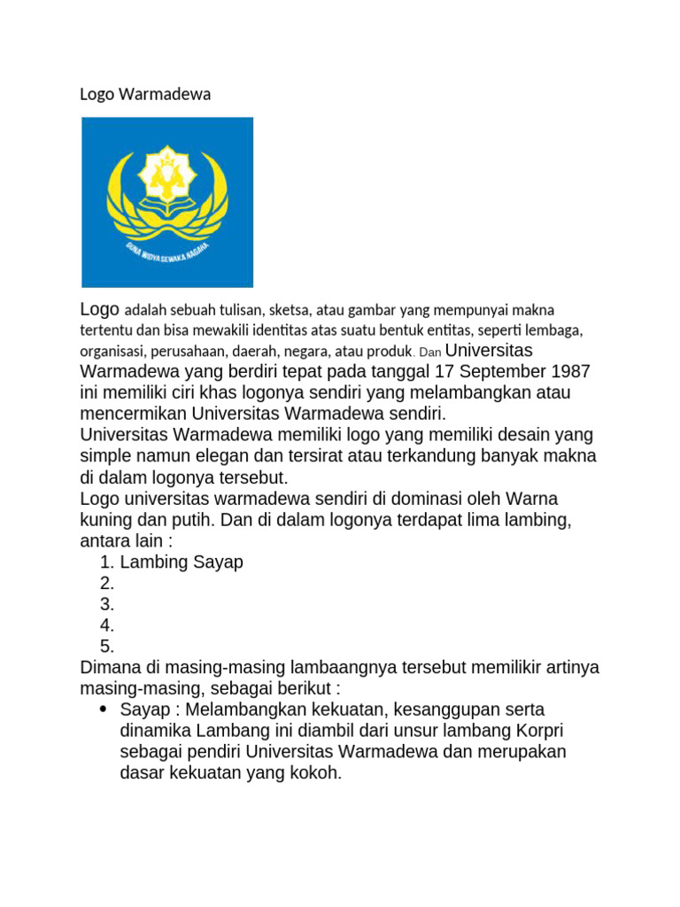 Logo dan motto Warmadewa | PDF