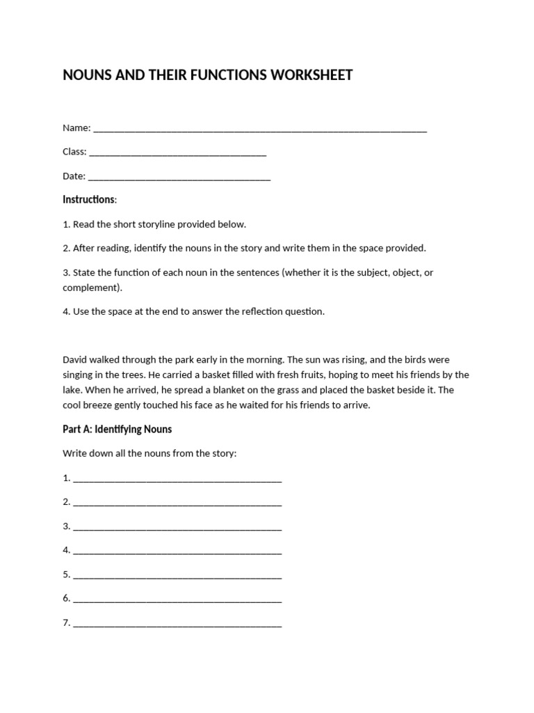 Nouns and Their Functions (Worksheet) | PDF
