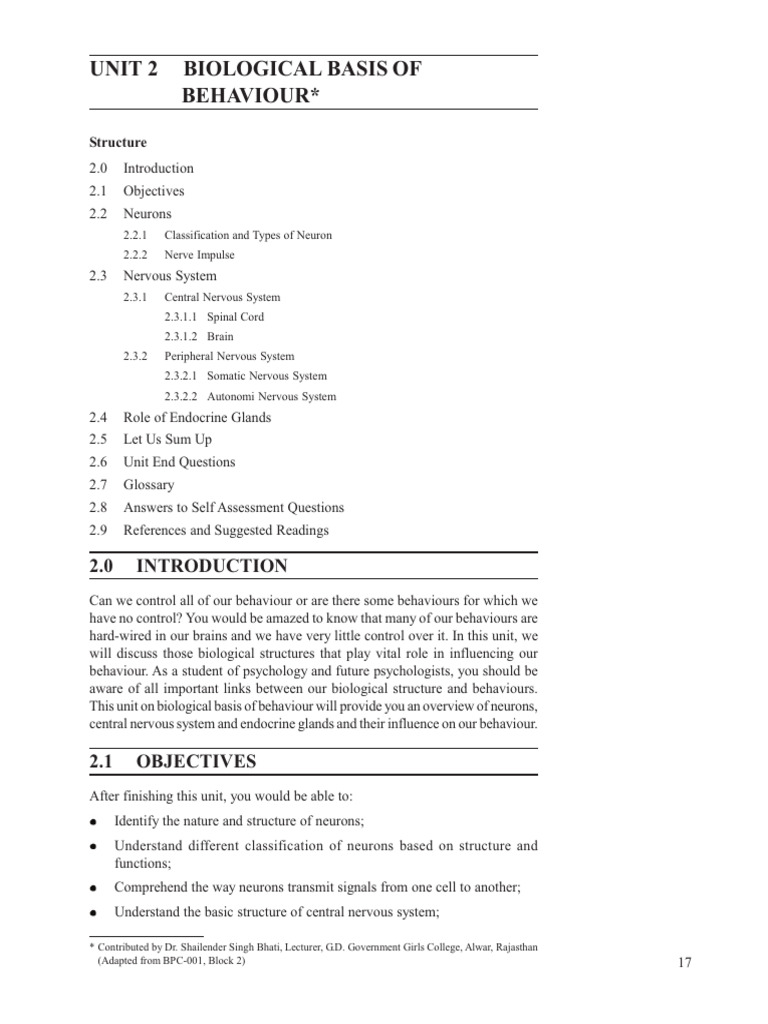 Biological Basis of Behavior CHP 3-1-10 | PDF