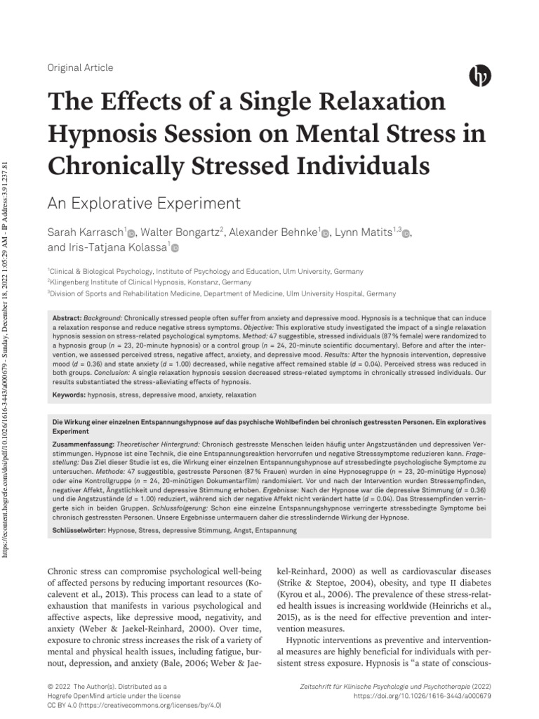 The Effects of A Single Relaxation Hypno | PDF