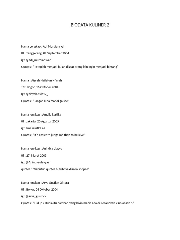 Biodata Kuliner 2 (Buku Tahunan) | PDF