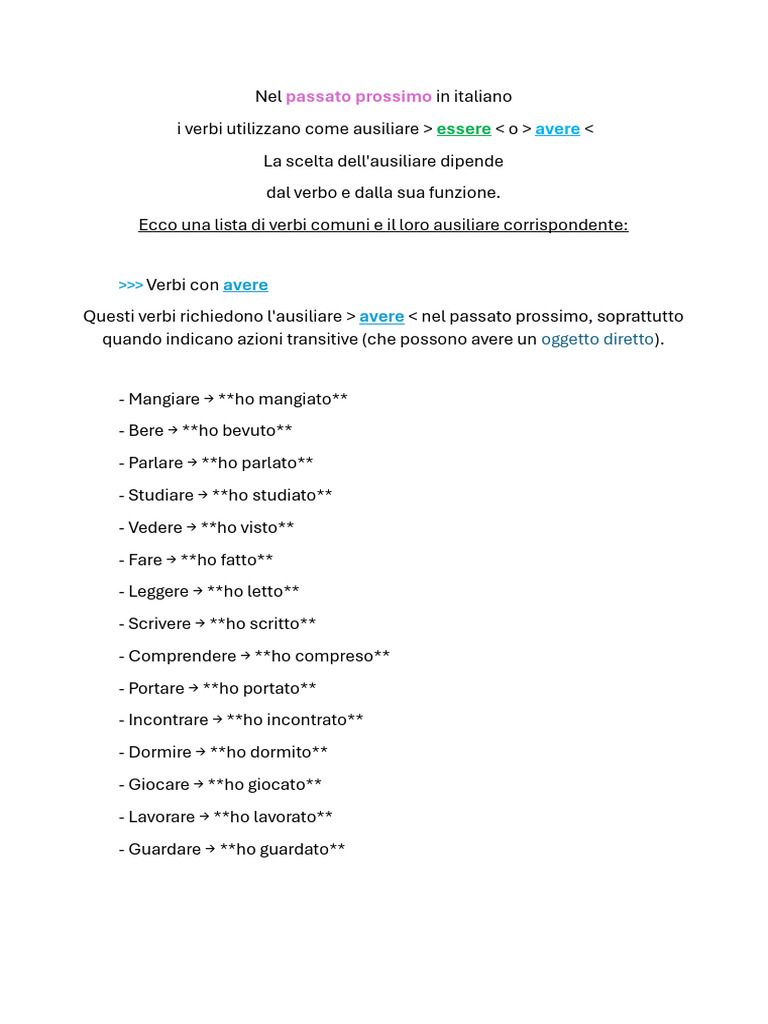 Ausiliari e Verbi Al Passato Prossimo | PDF