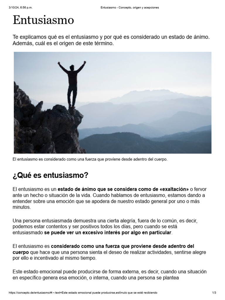 Entusiasmo - Concepto, Origen y Acepciones | PDF