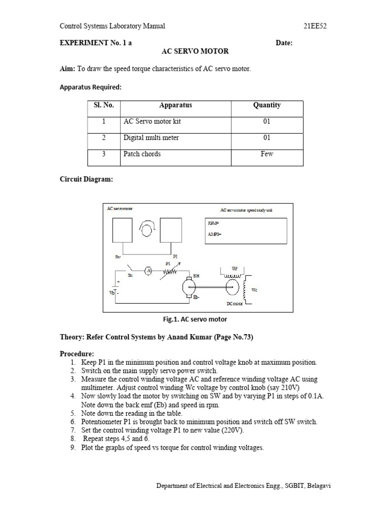 Experiment No.1 - Control Systems Lab | PDF