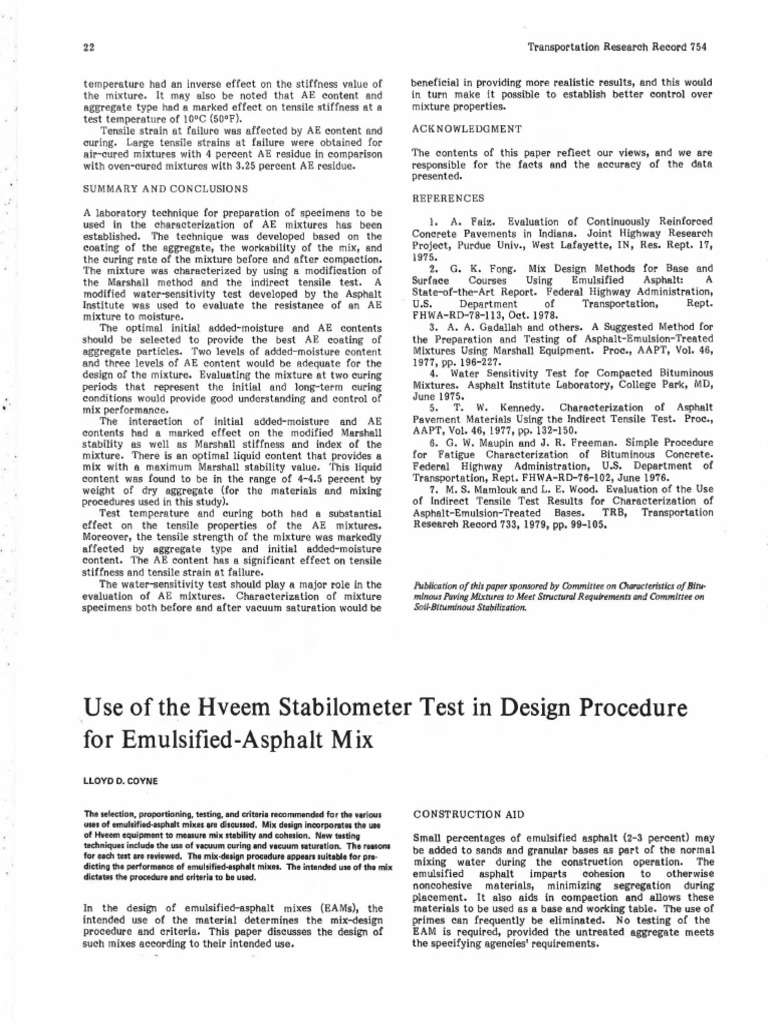 Use of The Hveem Stabilometer Test in Design Procedure For Emulsified ...