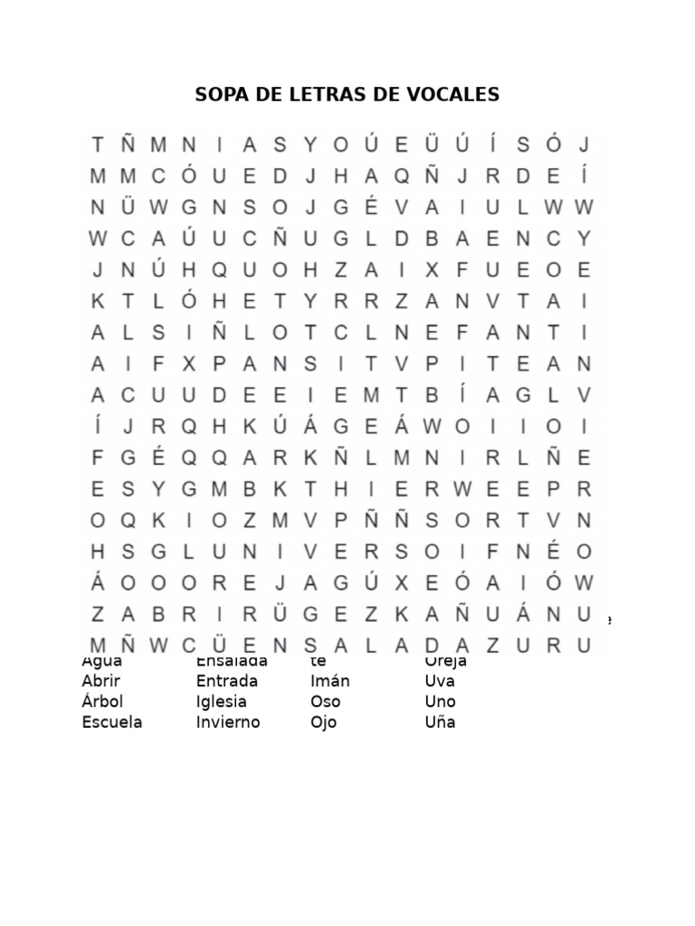 Sopa de Letras de Vocales | PDF