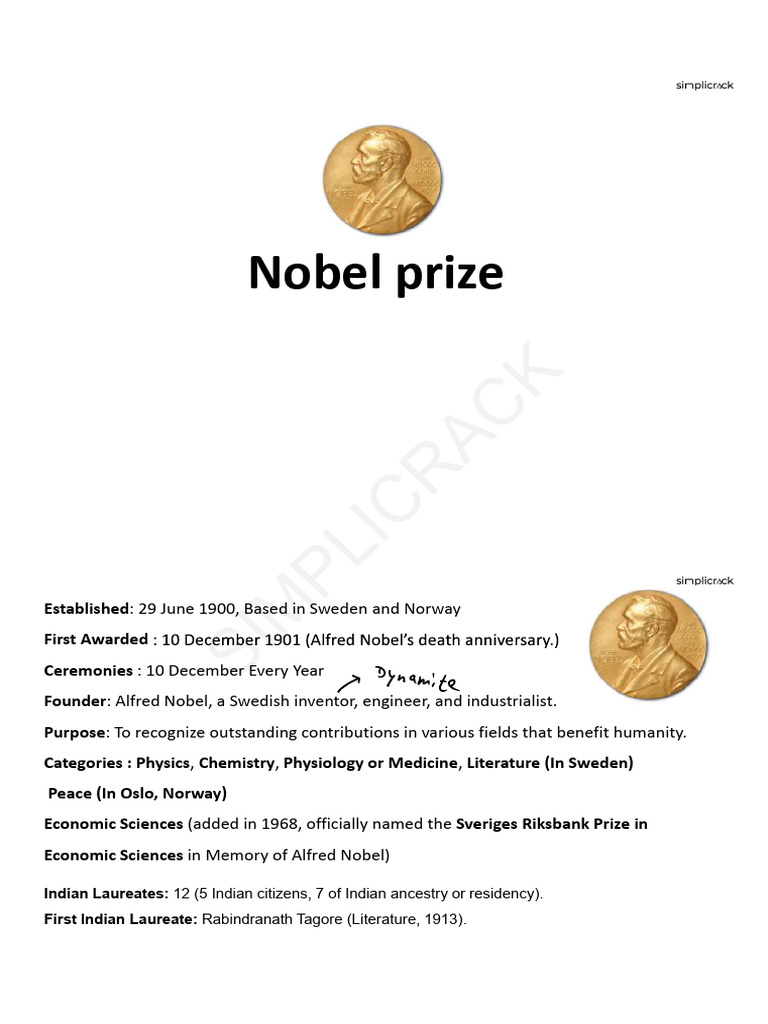 261 Nobel Prize 10june 2024 Nobel Prize Notes TgWithSunil | PDF