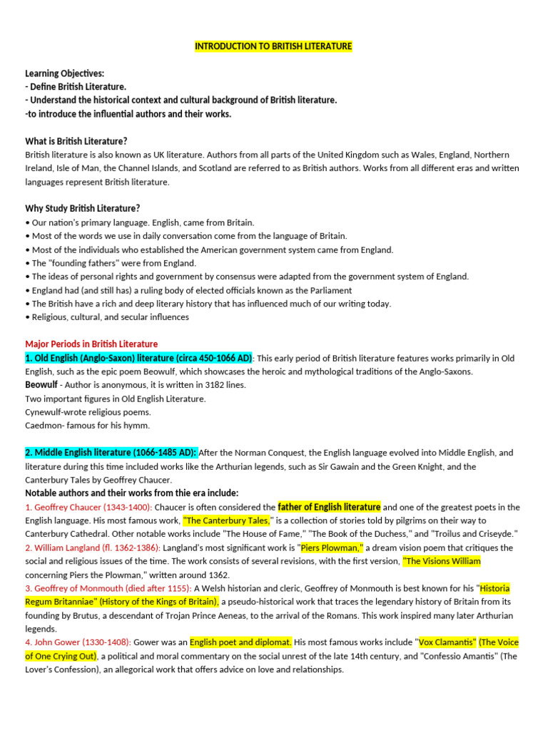 British Literature | PDF